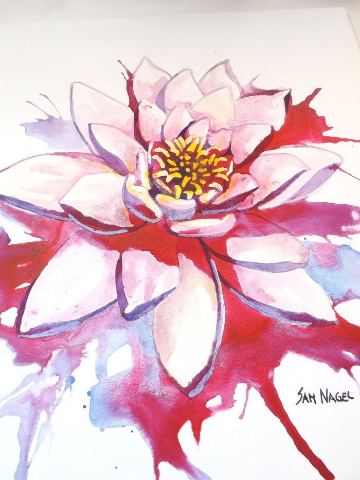 Bleeding Lotus Original Watercolor Painting | Etsy