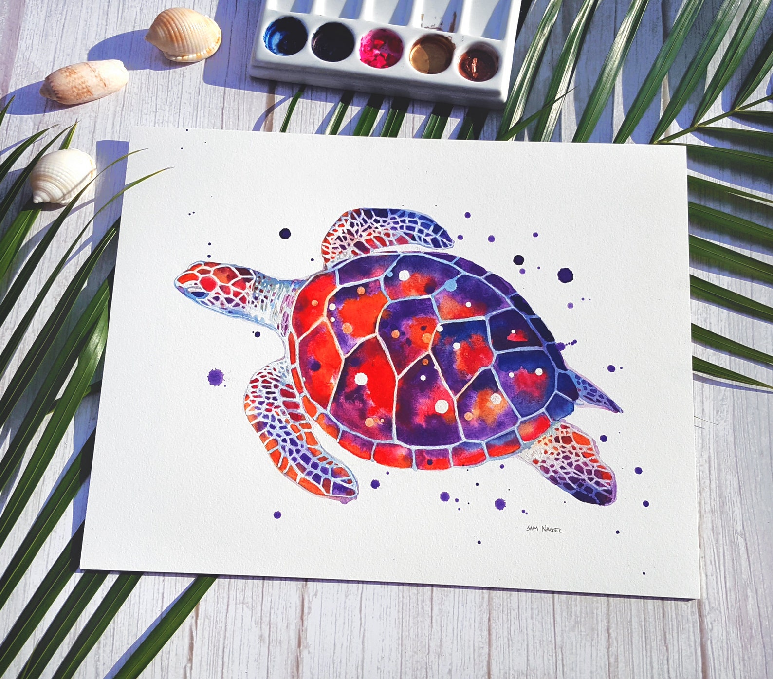 Sand & Sea Turtle Original Watercolor Loggerhead Sea Turtle - Etsy