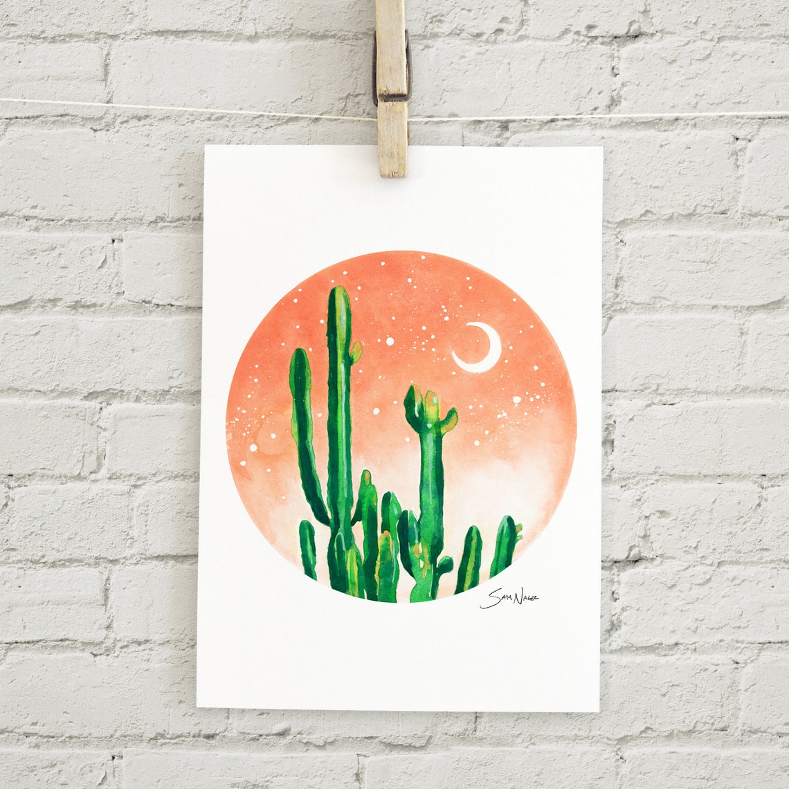 Cactus Moon - Terracotta : Art Print, Modern Desert Cacti Moon ...