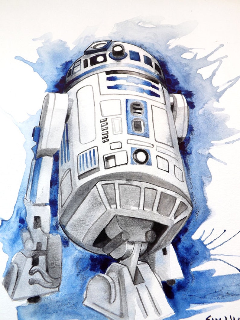 R2D2 fan art Original watercolor painting | Etsy