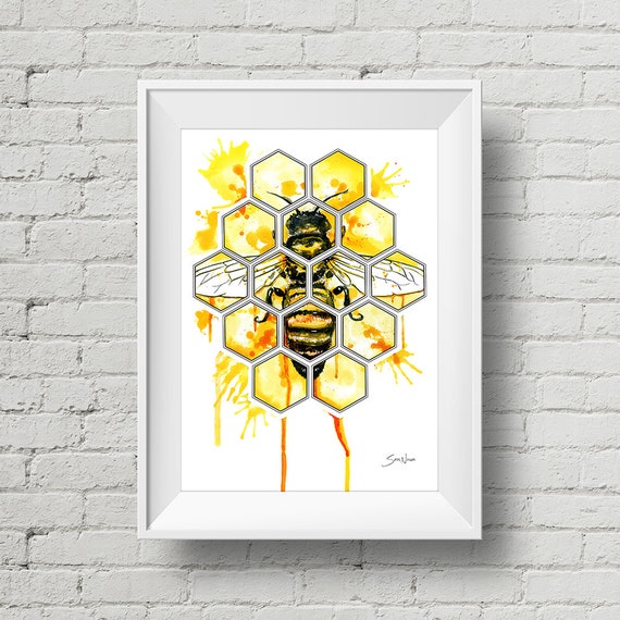 Hive Mentality : print bee honeycomb honey insect watercolor | Etsy
