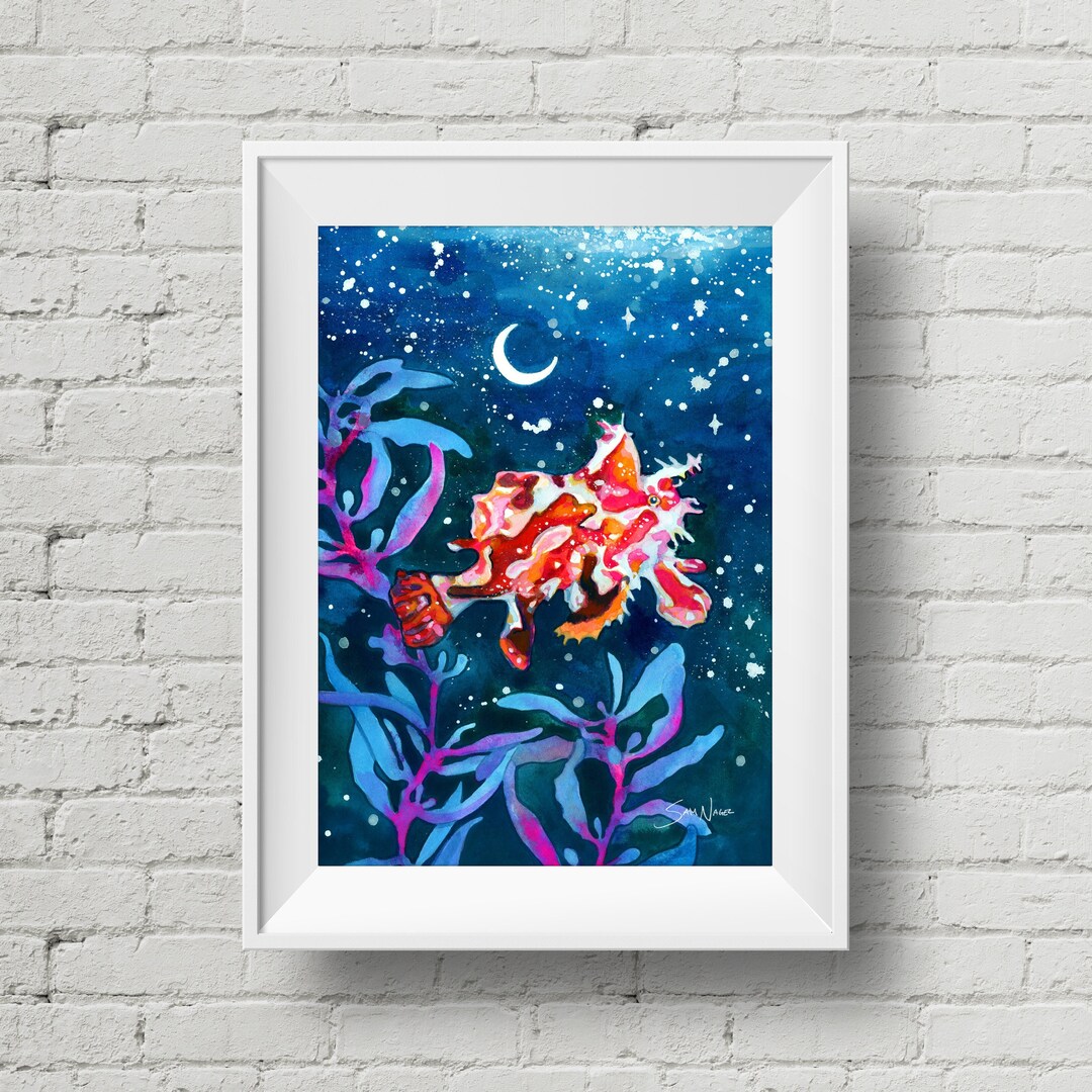 Midnight Frogfish : Art Print Celestial Space Aquarium Watercolor ...