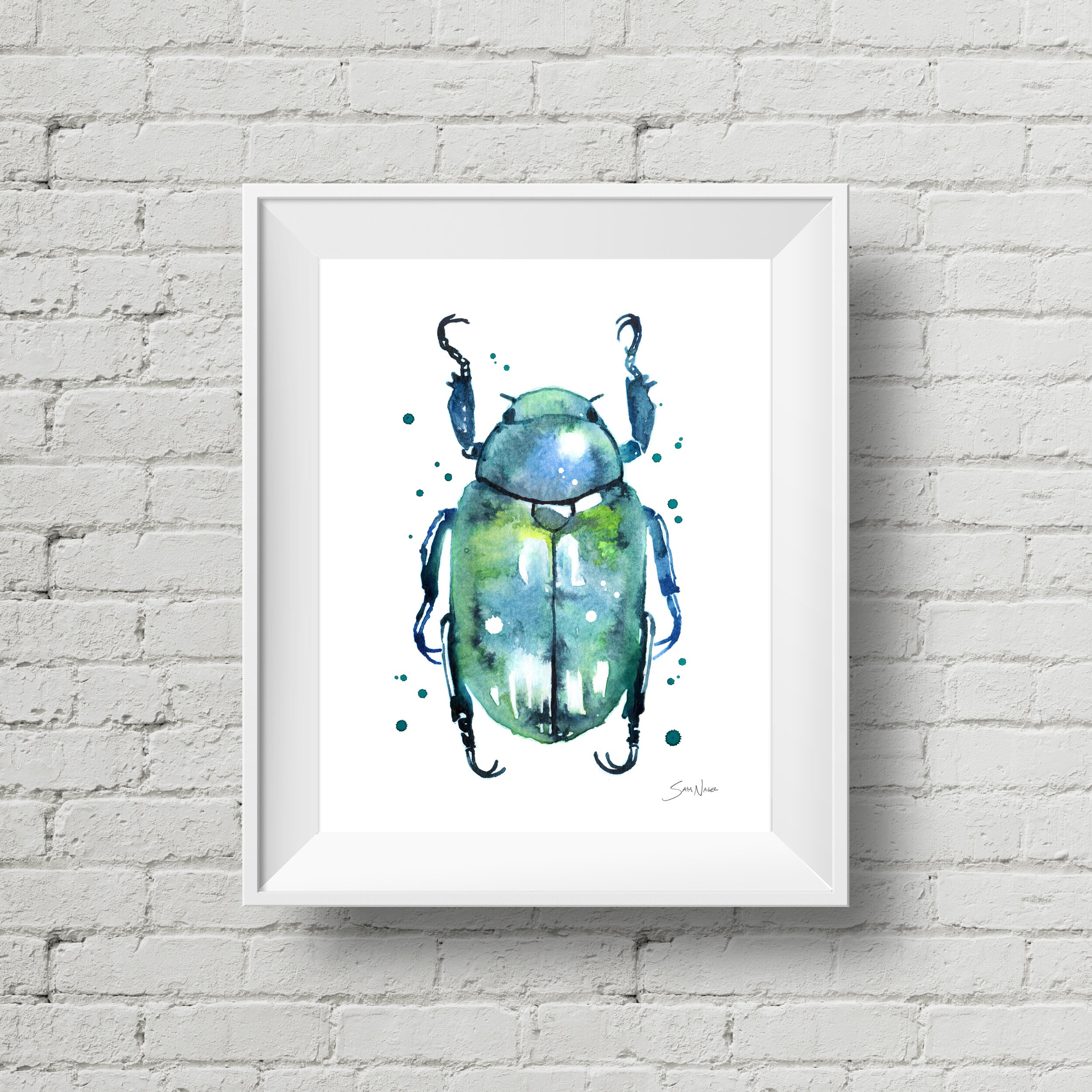 Blue Scarab Beetle: Watercolor Art Print | Etsy