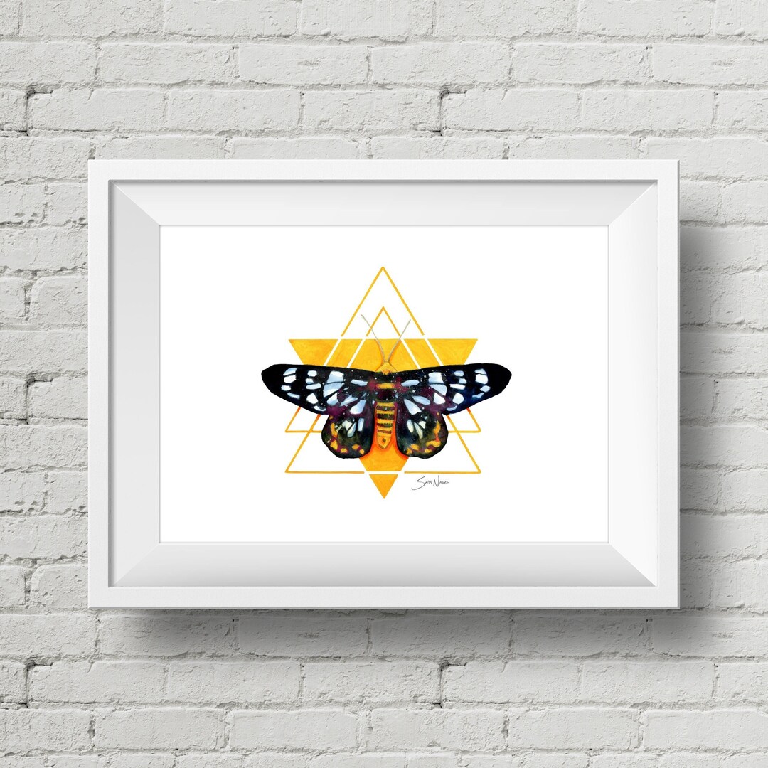 Mystic Moth 2 : Art Print, Minimalistic Moth Medallion Watercolor ...