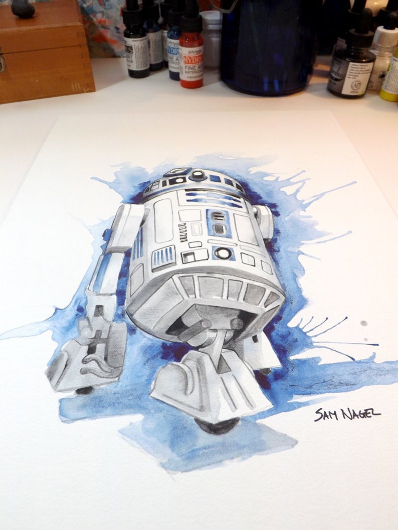 R2D2 fan Art Original Watercolor Painting - Etsy