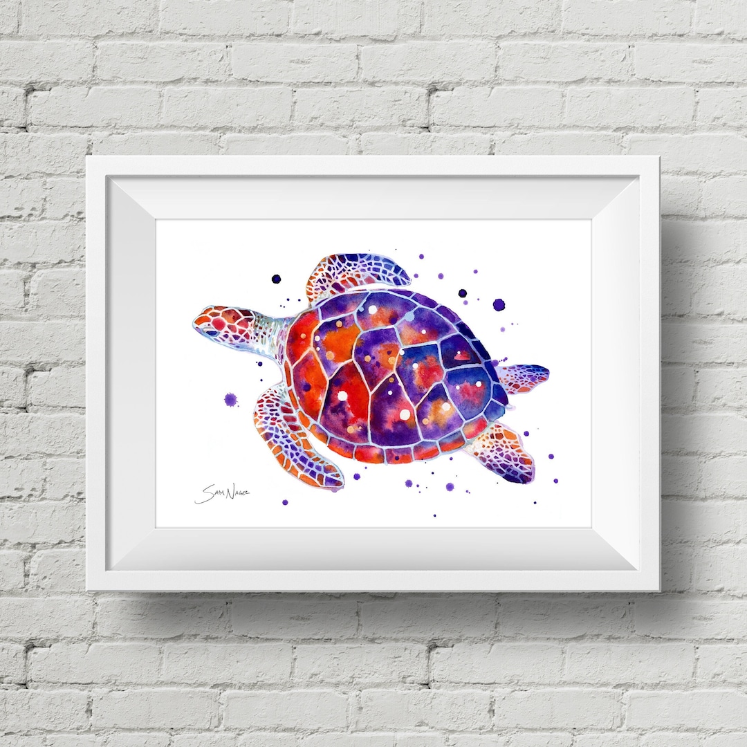 Watercolor Sea Turtle Art Print: Colorful Beach Decor - Etsy