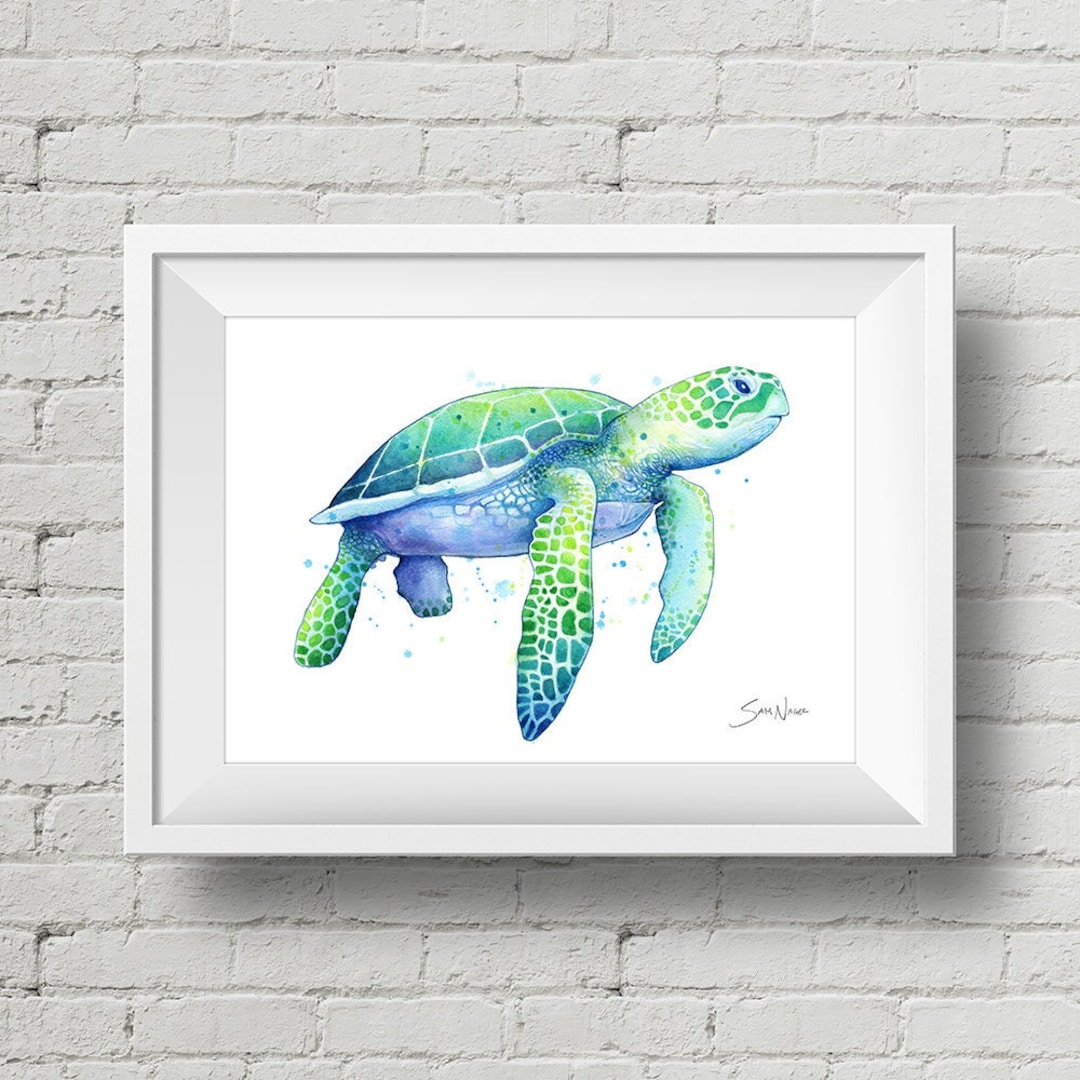 Green Sea Turtle : Art Print Watercolor Sea Turtle Painting - Etsy