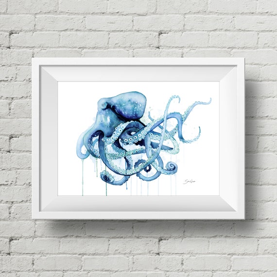 Blue Octopus II : Art Print Nautical Beachy Sea Life - Etsy