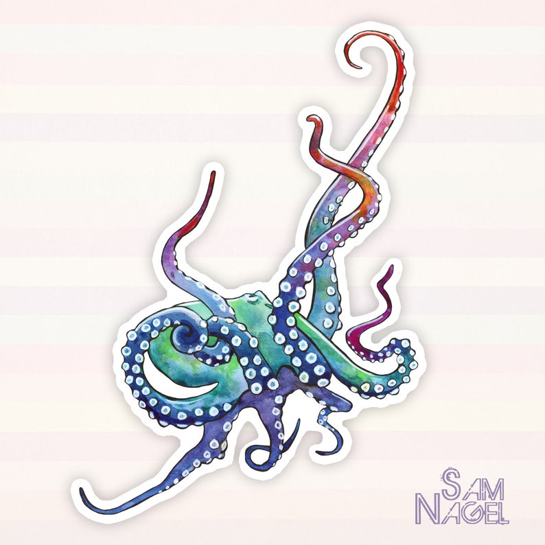 Rainbow Octopus Vinyl Sticker - Etsy