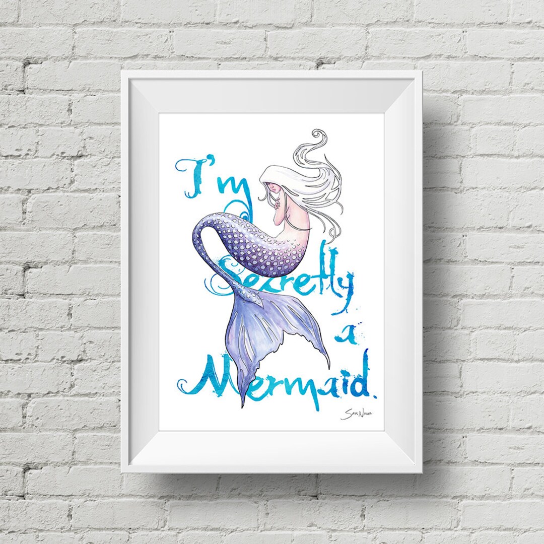 Secretly a Mermaid : Art Print, Mermaid Saying Quote Beach Watercolor ...
