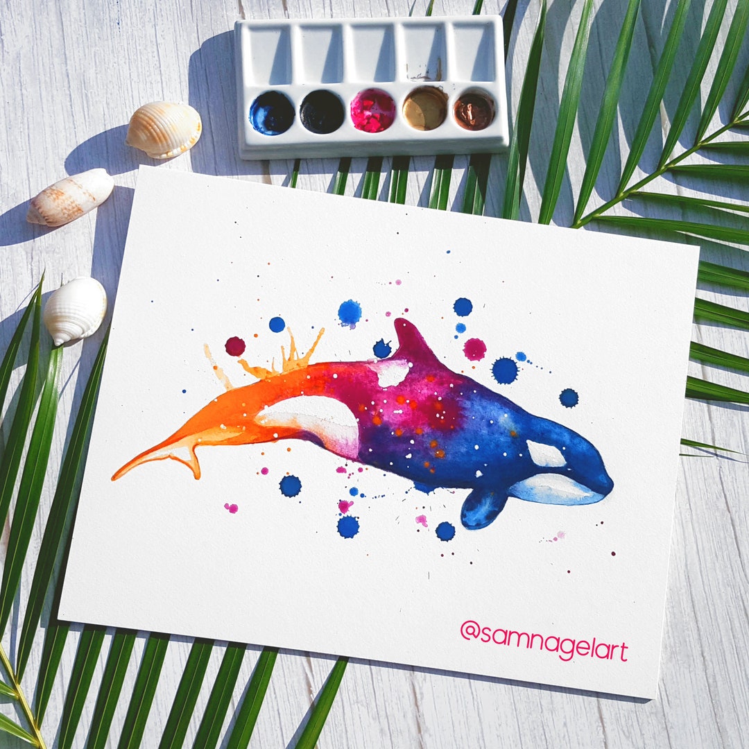Orca Whale - Original Watercolor Rainbow Killer Whale Painting - Etsy