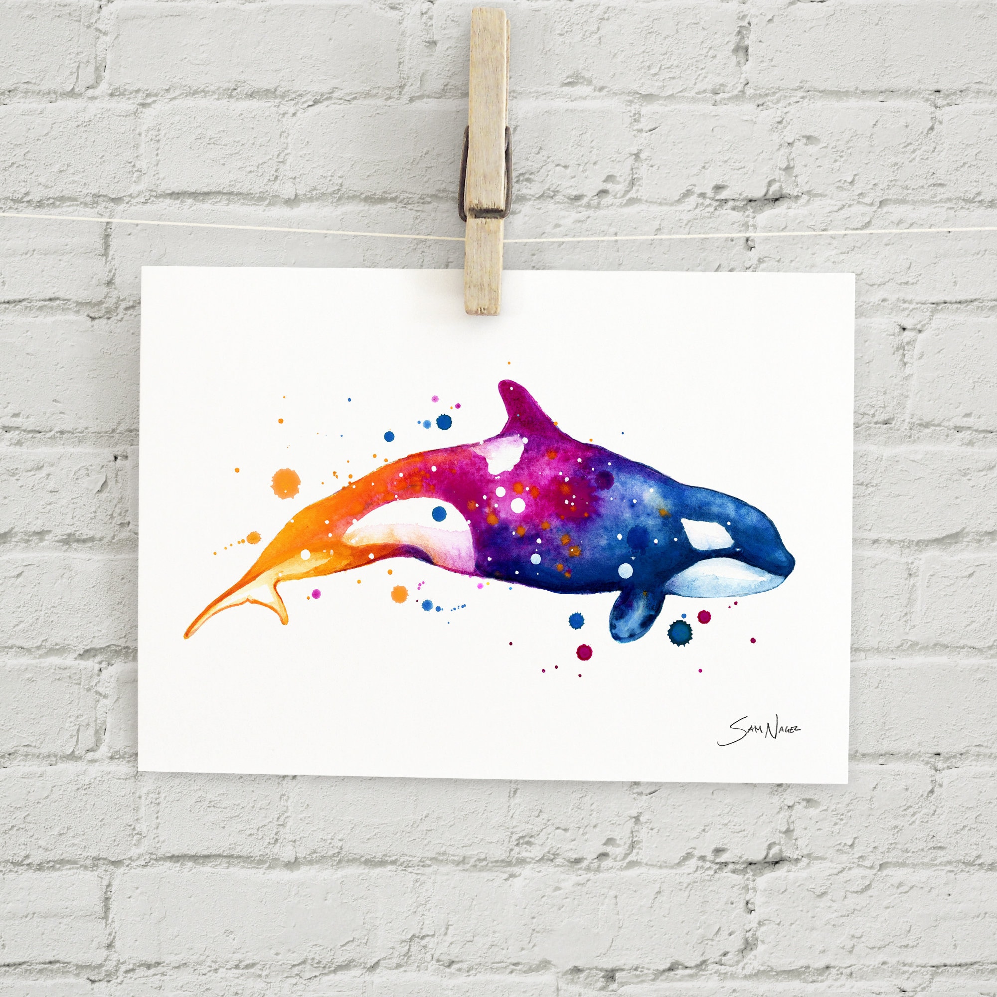 Orca Whale : Art Print Watercolor Rainbow Killer Whale Painting - Etsy