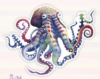 Rainbow Octopus Vinyl Sticker | Etsy