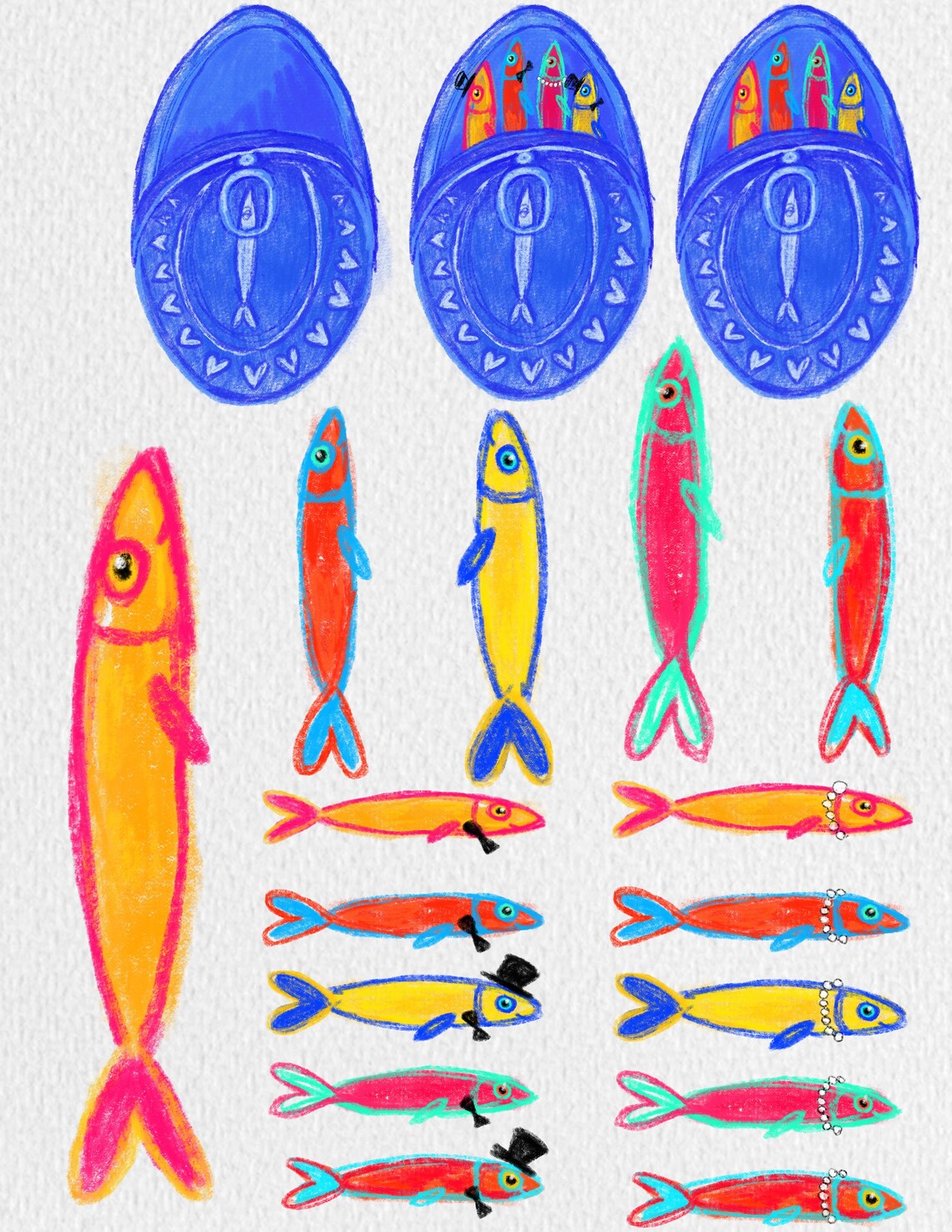 Hand-drawn Colorful Fish Illustration Assorted PNG Pack for Download ...