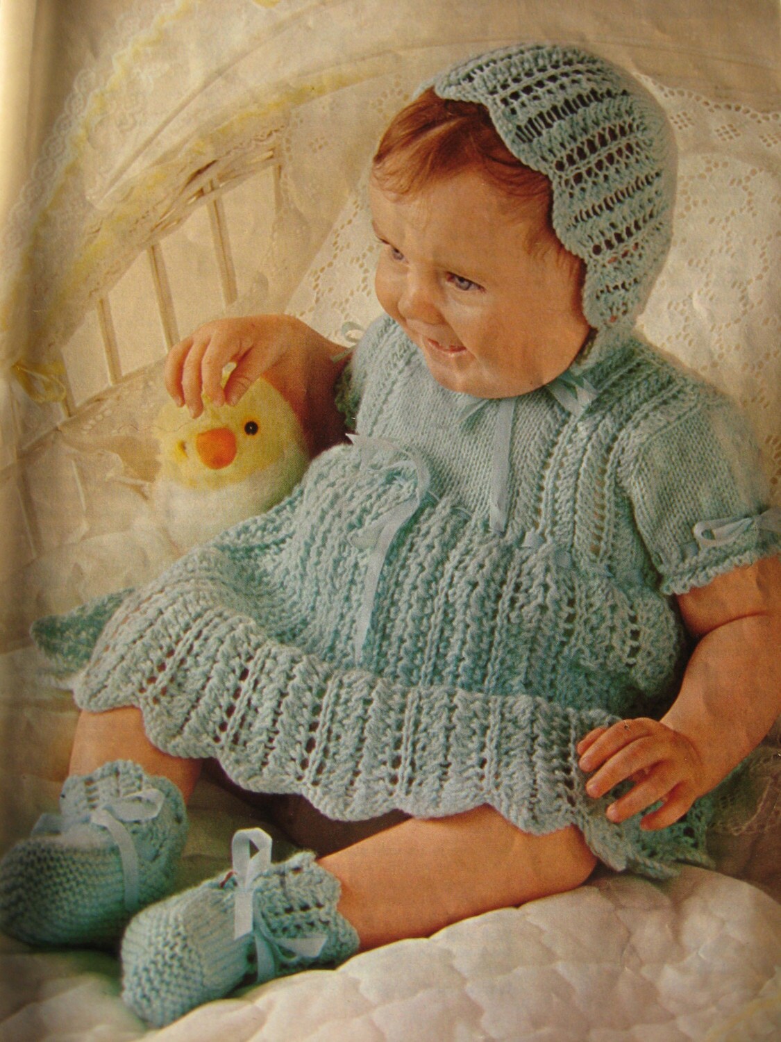Baby Knitting Patterns - Vintage Patterns PDF - Baby Dress, Bonnet ...