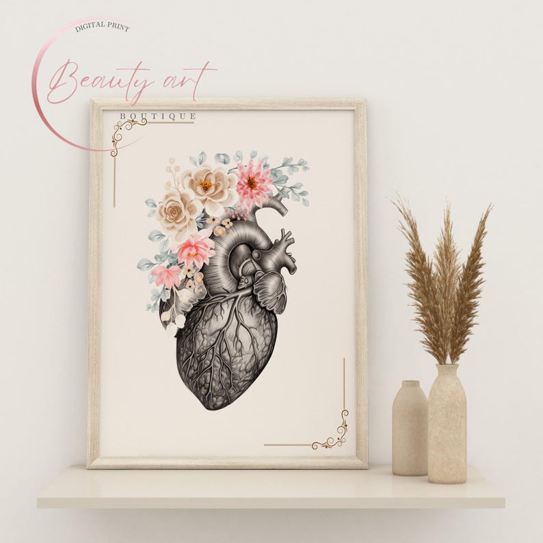 Floral Heart Anatomy Art, Medical Poster (digital Download) - Etsy