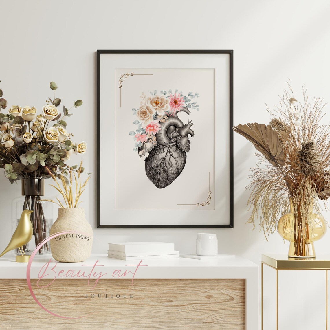 Floral Heart Anatomy Art, Medical Poster (digital Download) - Etsy