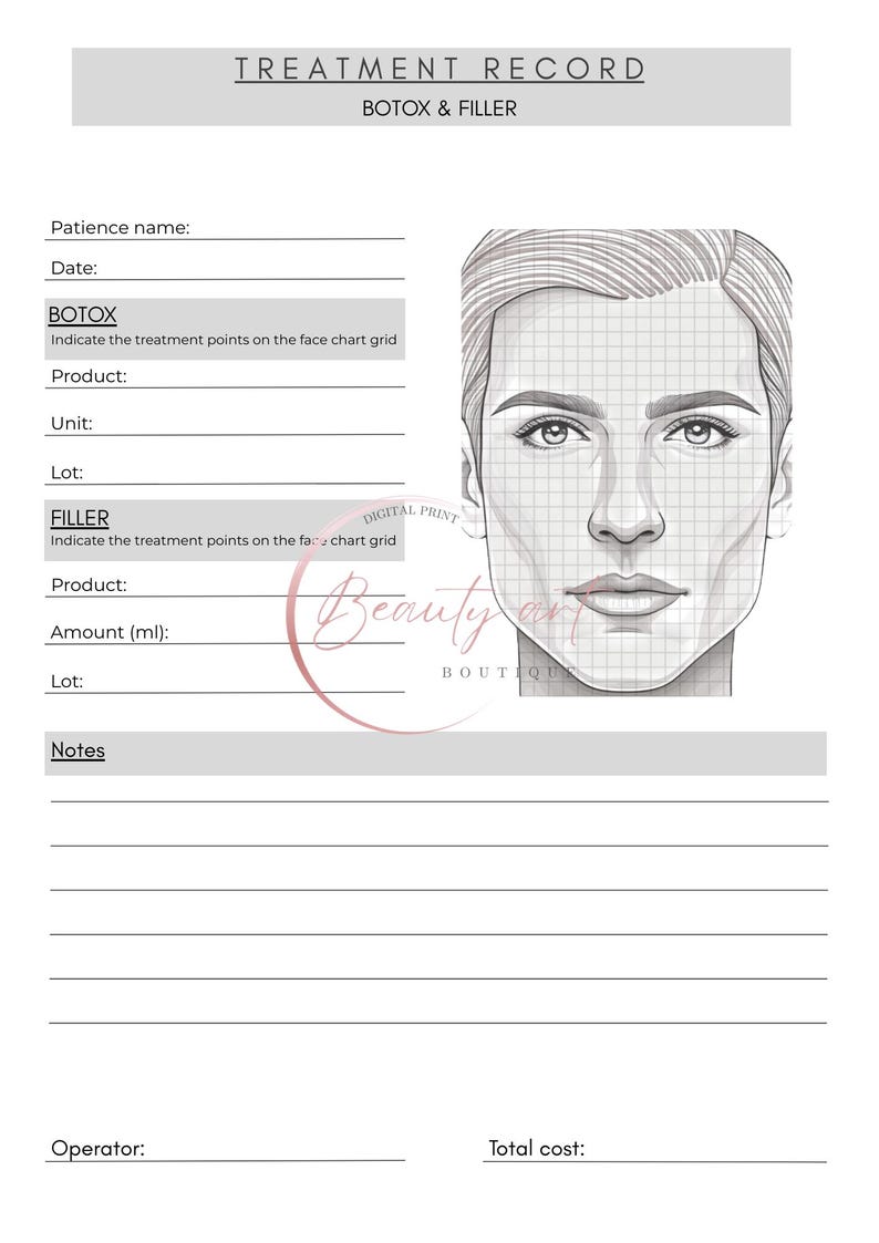 Botox & Filler Patient Registration Form With Facial Injection Mapping ...
