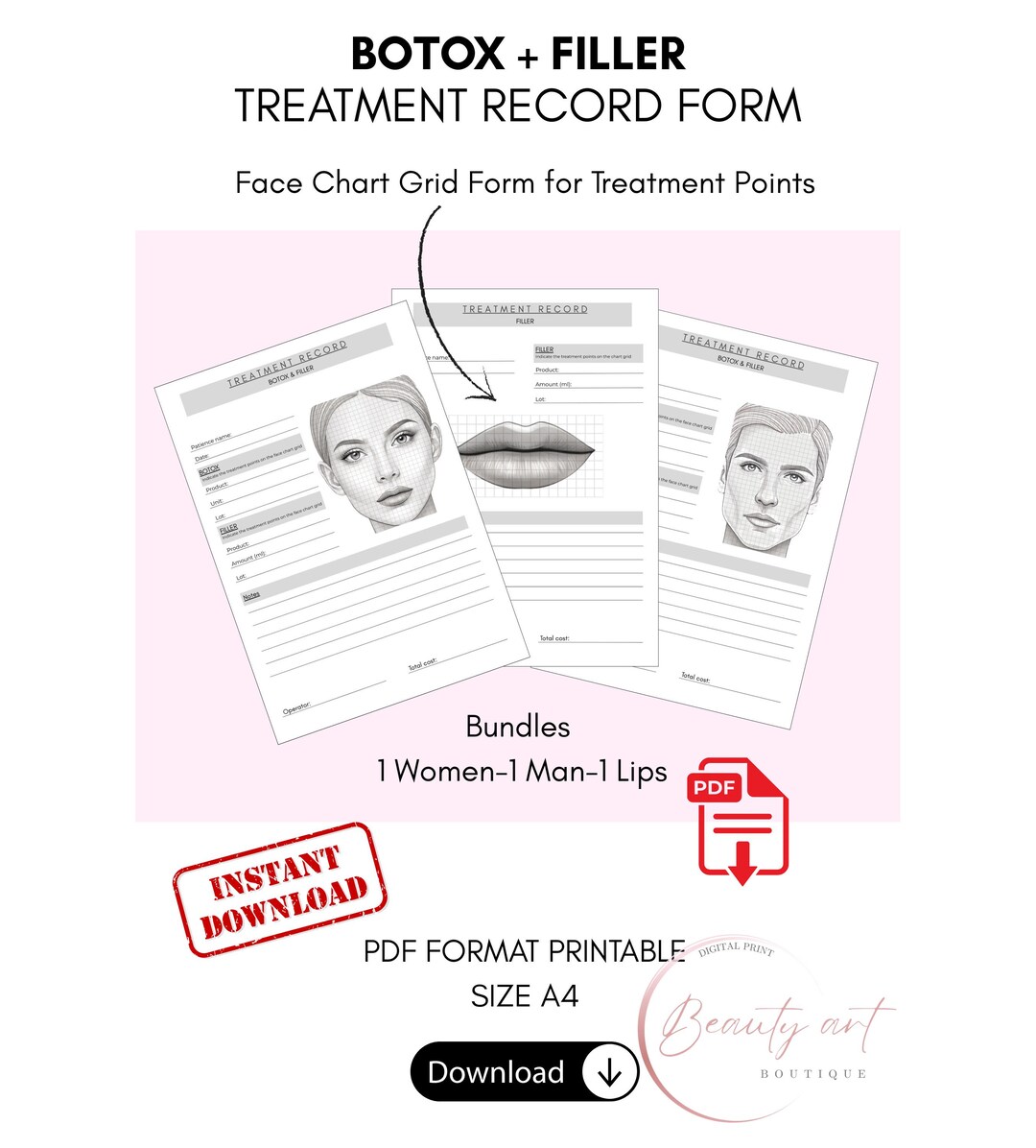 Botox and Filler Patient Treatment Registration Form With Grid,medical ...