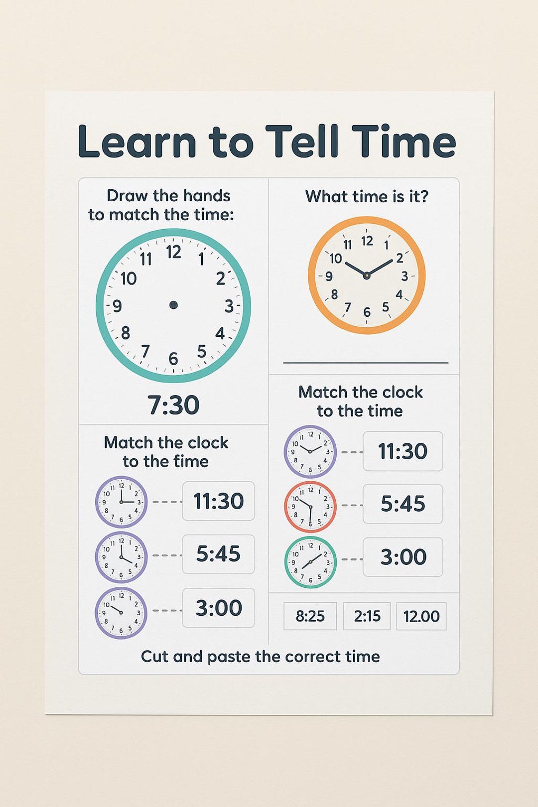 Learn to Tell Time Worksheets for Kids | Clock Reading Printable PDF ...