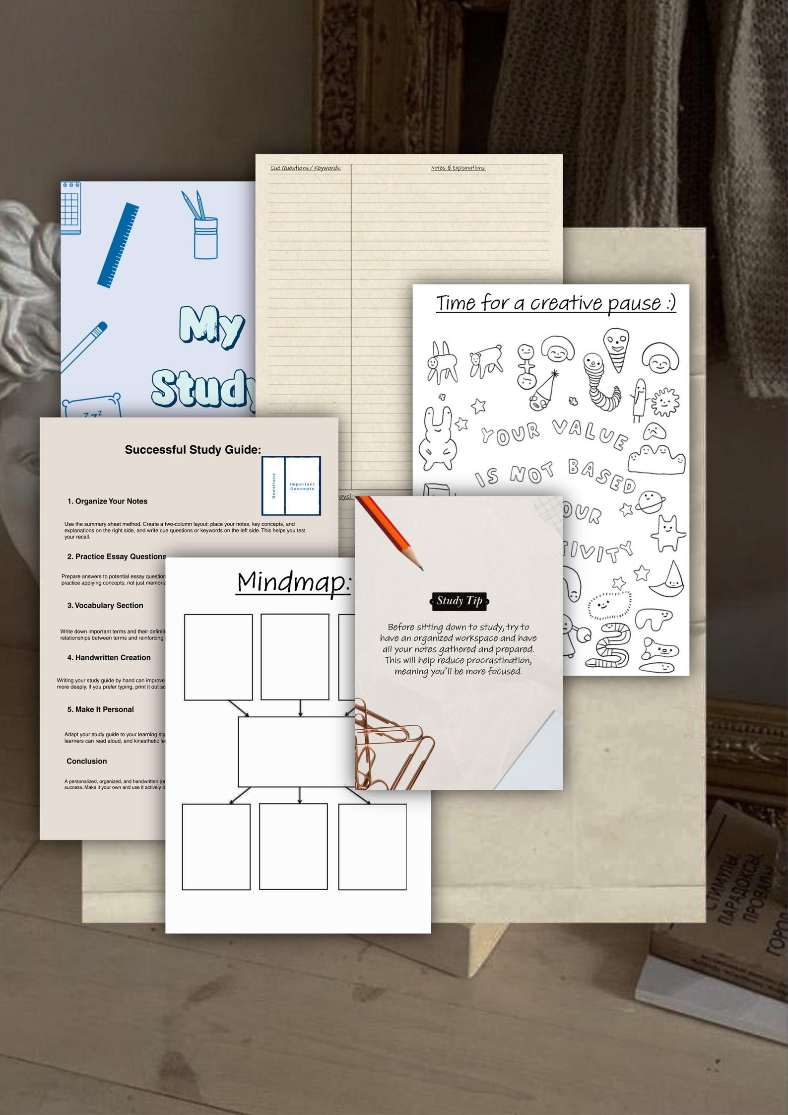 Printable Study Guide Templates: Cornell Notes, Mind Map (digital ...