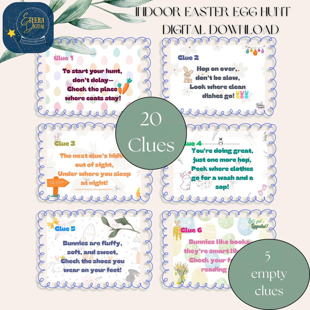 Editable Easter Egg Hunt Clue Cards – Indoor Printable Scavenger Hunt ...