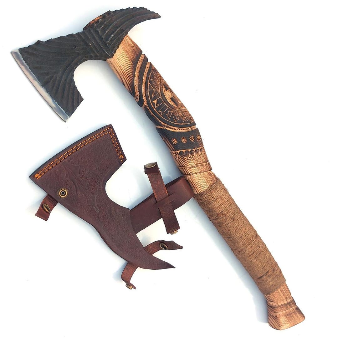 Handmade Engraved Ragnar of Viking's Axe With Ash-wood & Leather ...