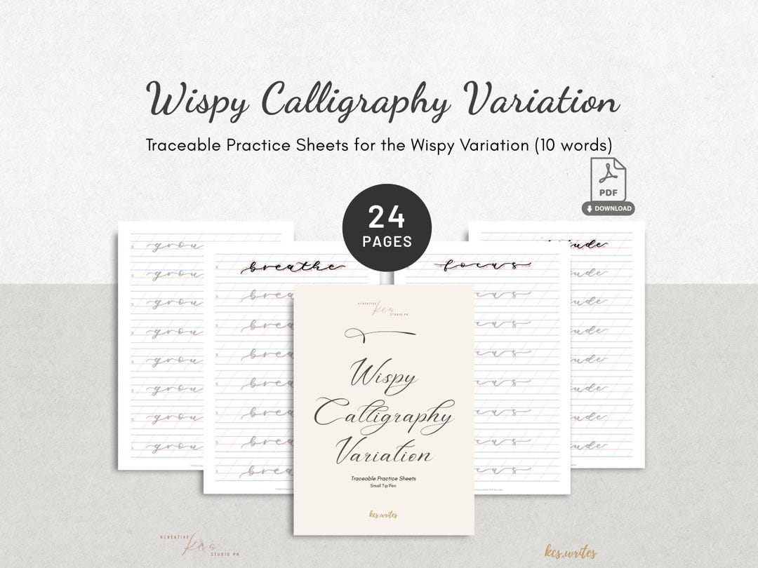 Printable Wispy Calligraphy Variation Practice Worksheets Modern Brush ...
