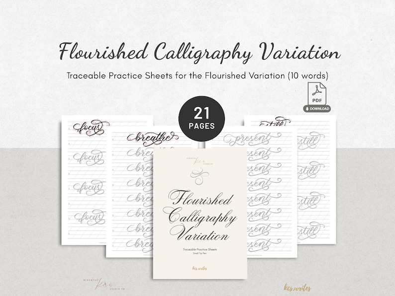 Printable Flourished Calligraphy Variation Practice Worksheets Modern ...