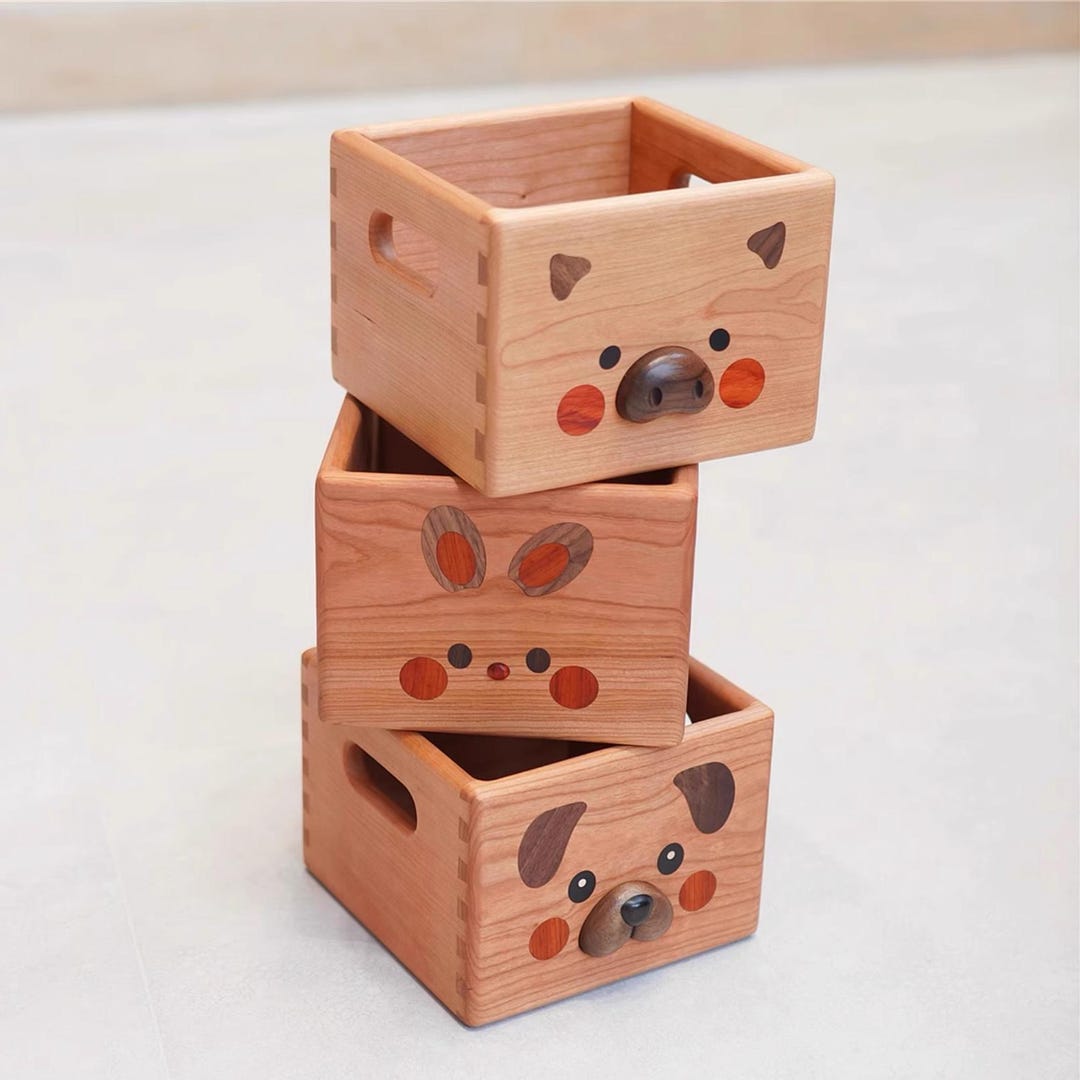 Cute Wooden Animal Storage Boxes - Handmade Toy Organizer, Cute Dog ...