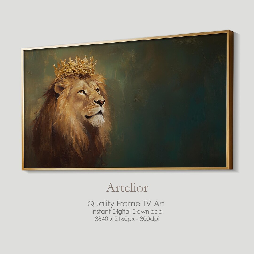 Crowned Lion of Judah Frame TV Art, King Jesus Lion Painting, Warrior ...