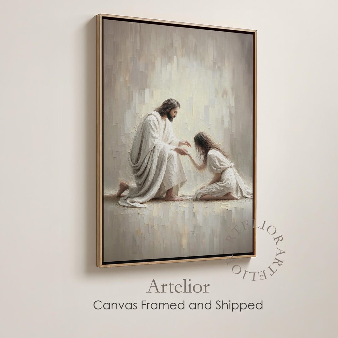 Jesus and the Woman Framed Canvas - Mercy Restored, Beige Grace ...