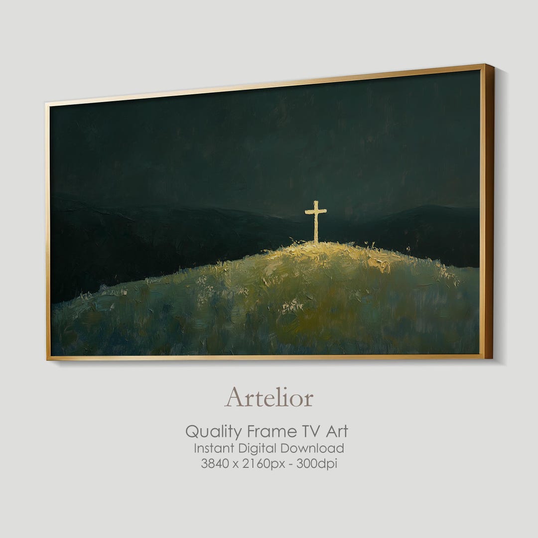 Jesus Cross, Frame TV Art, Calvary Hill, Modern Christian Art, Dark ...