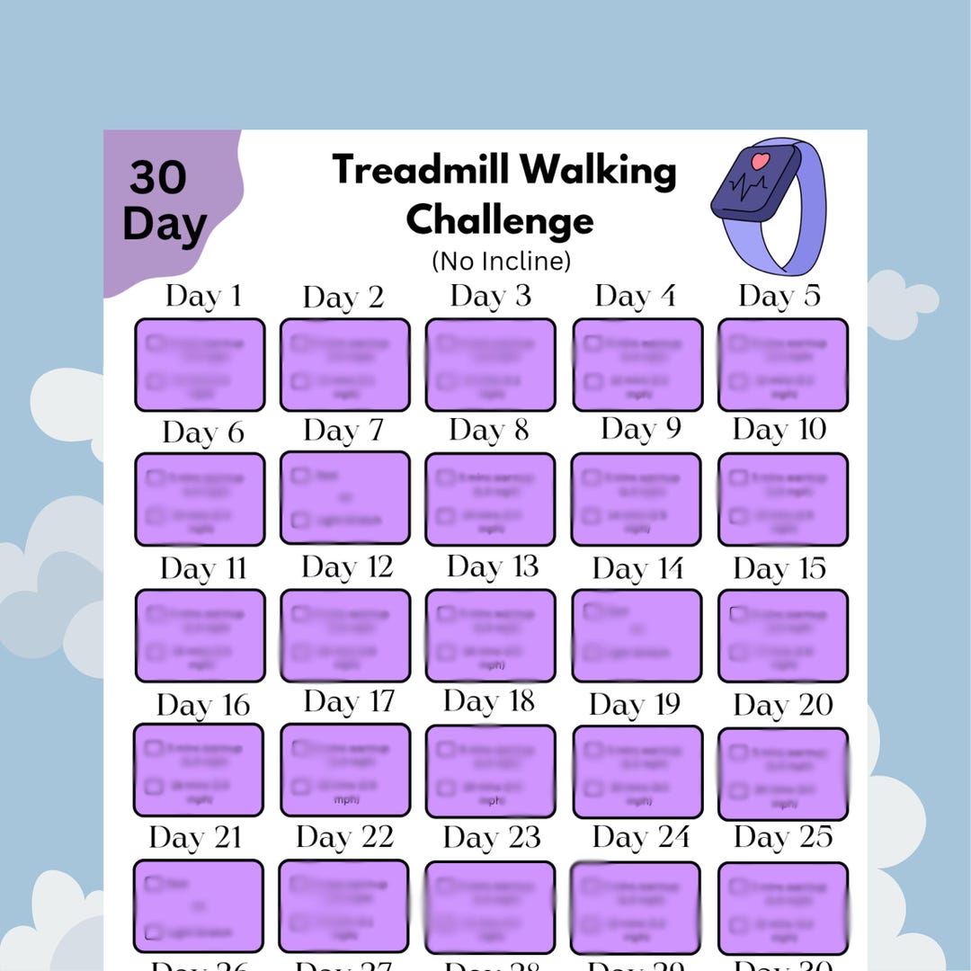 30 Day Treadmill Walking Challenge Printable PDF Beginner Treadmill ...