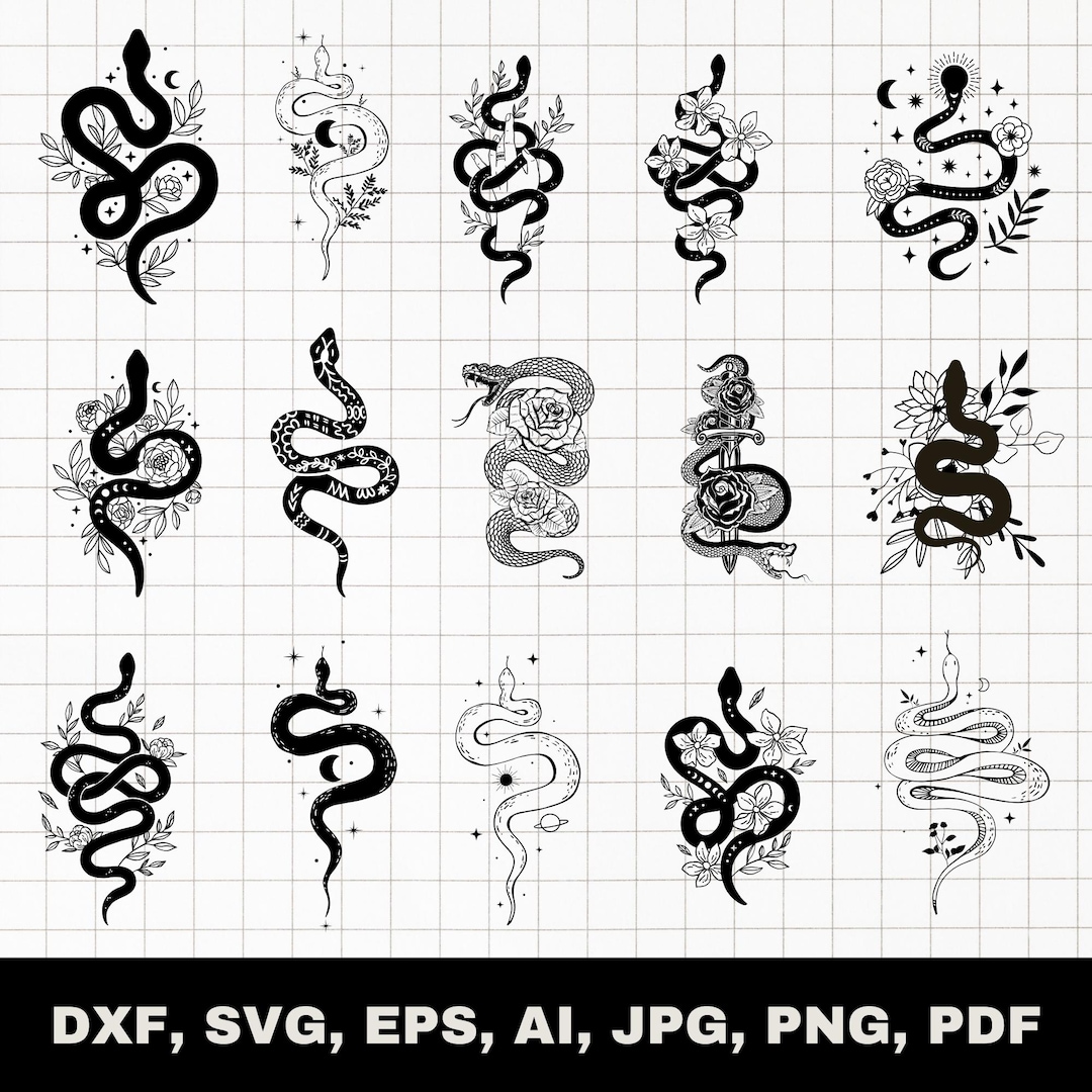 Floral Snake Svg Bundle, Snake Design Svg,snake With Flowers Svg ...