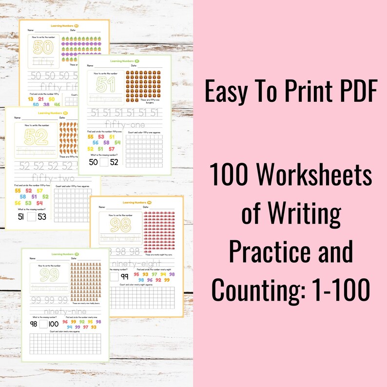 Learning Numbers 1-100 Worksheet Bundle, Tracing, Counting, Coloring ...