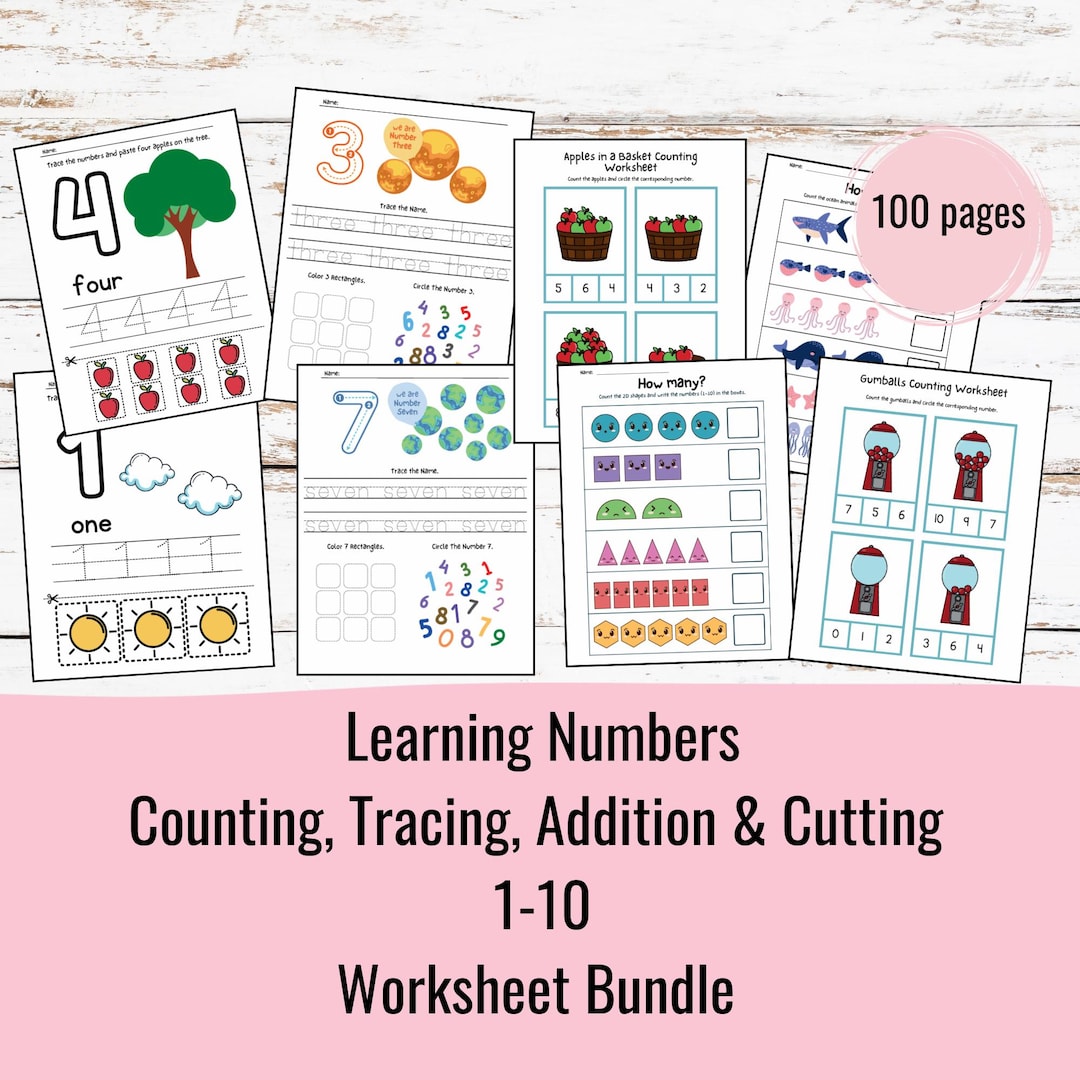 Preschool Learning Numbers: Counting, Tracing & Cutting 1-10 Activity ...