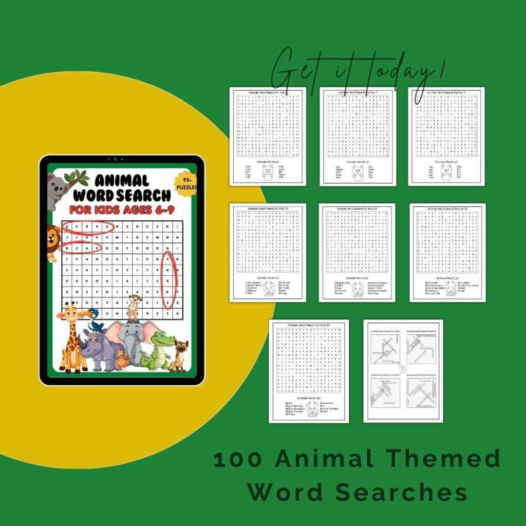 100 Animal Word Search Puzzles | Kids Word Search Bundle | Animal Word ...