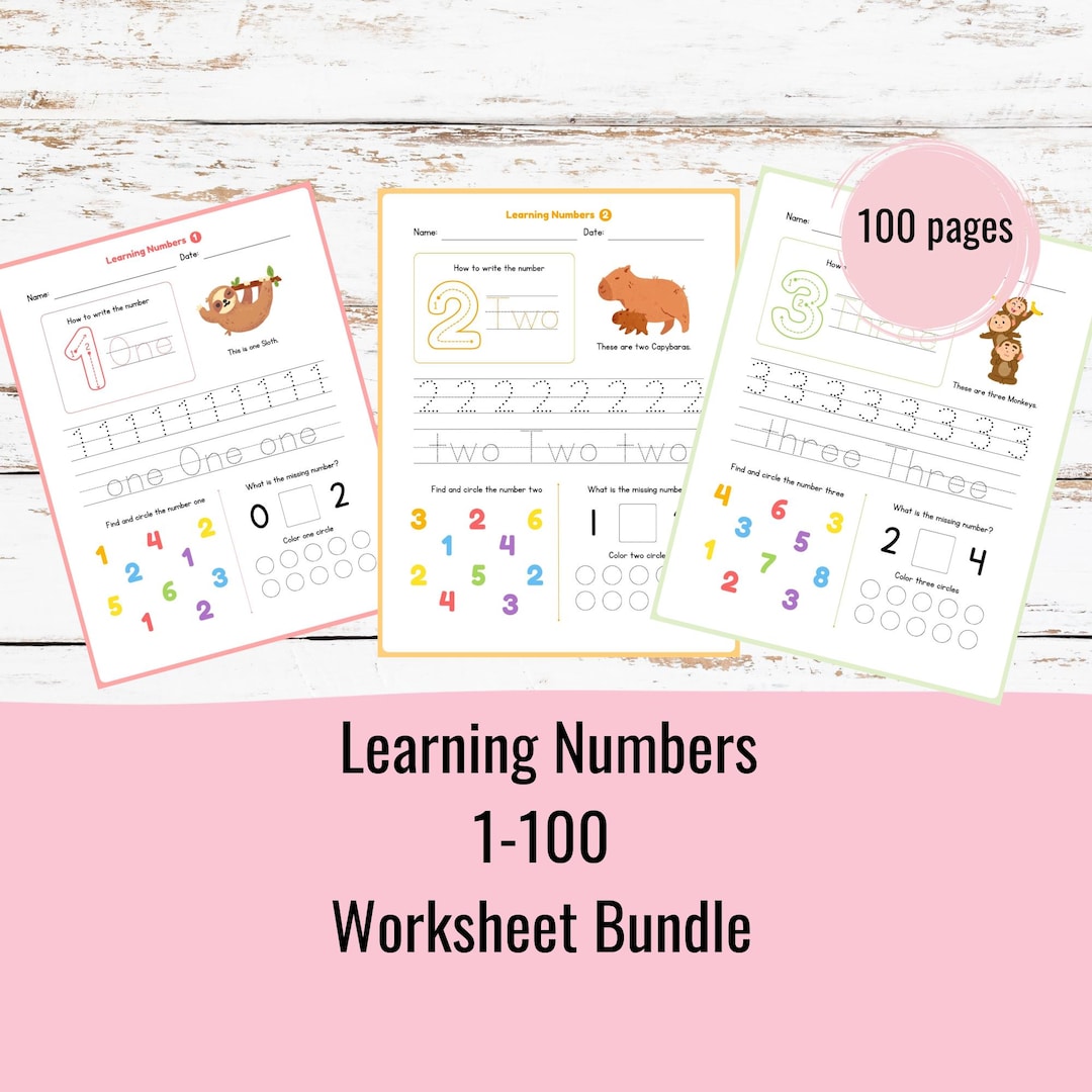 Learning Numbers 1-100 Worksheet Bundle, Tracing, Counting, Coloring ...
