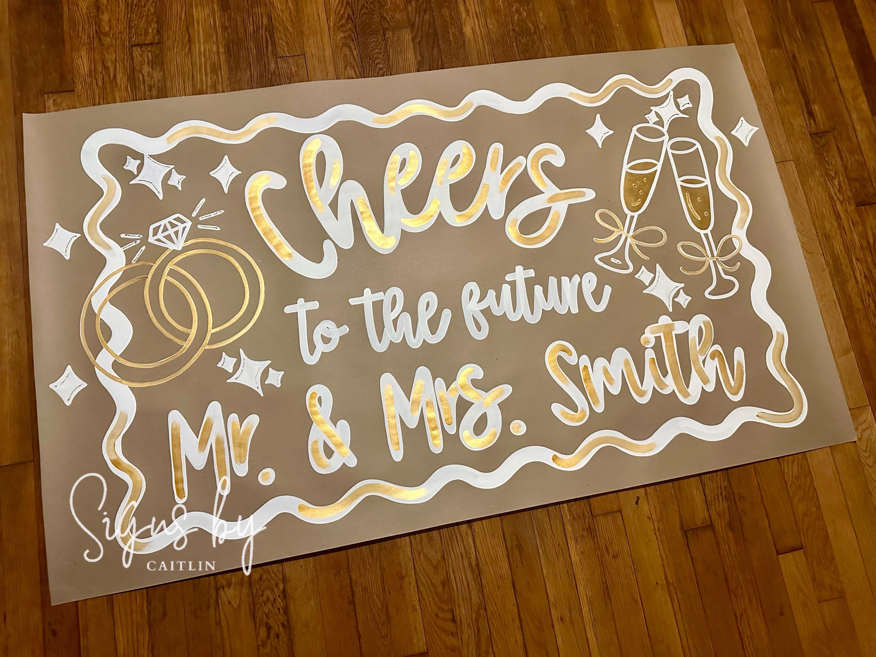 Custom Engagement Banner | Engagement Party Banner | White and Gold ...