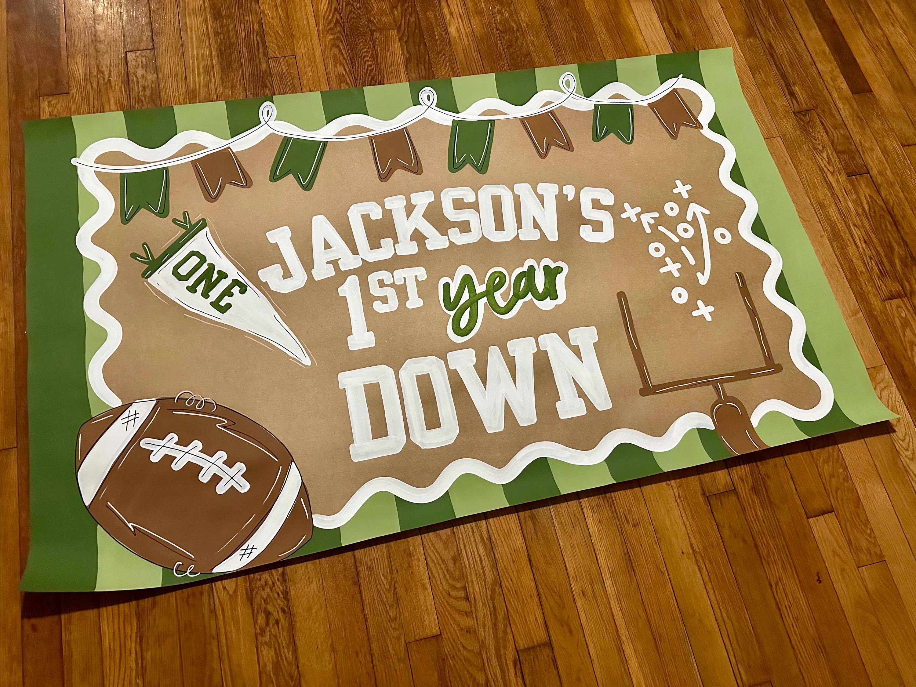 First Year Down Banner | First Year Down Birthday Decor | Football ...