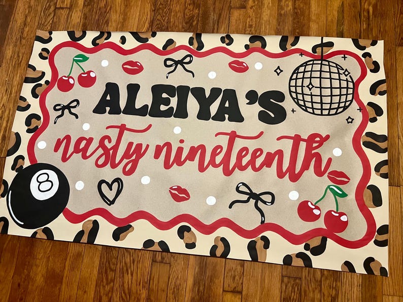 Nasty 19 Birthday Banner | Custom Birthday Banner | Cheetah Print ...