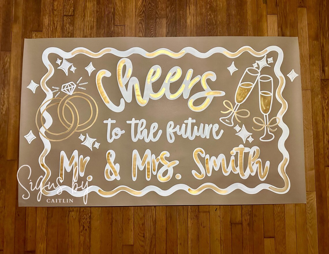 Custom Engagement Banner | Engagement Party Banner | White and Gold ...