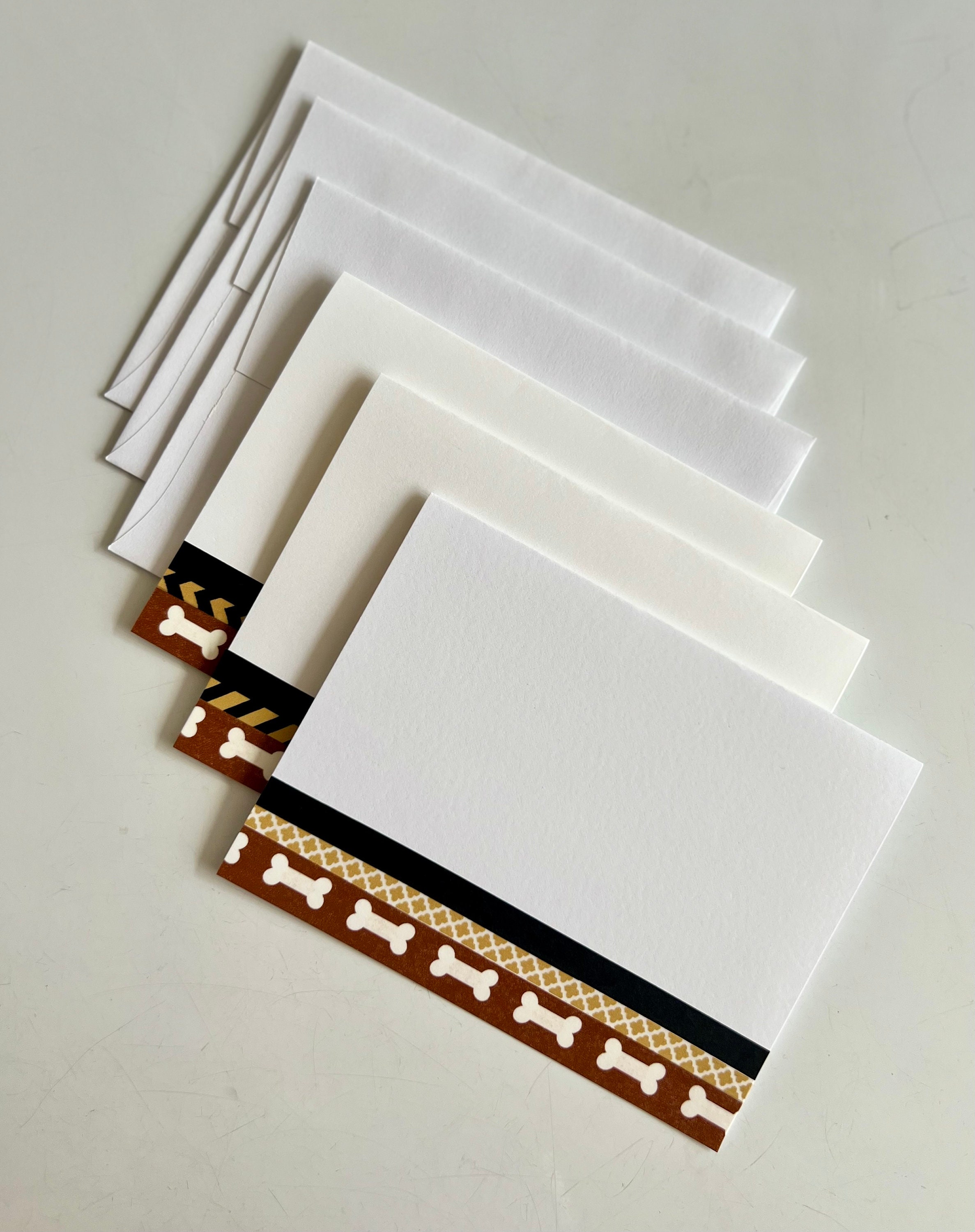 Set of 3 Simple Washi Tape Border Notecards, Dog/dog Bone Themed ...