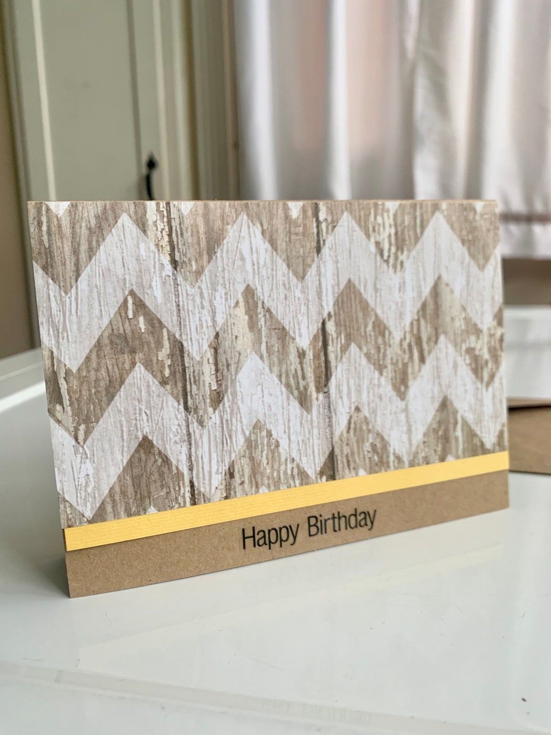 Handmade Happy Birthday - Chevron Pattern, Yellow, Brown - Etsy