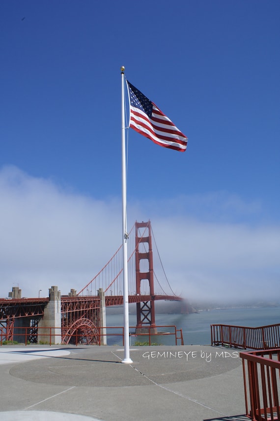 American Flag by the Golden Gate Bridge Option: 4x6 Print | Etsy