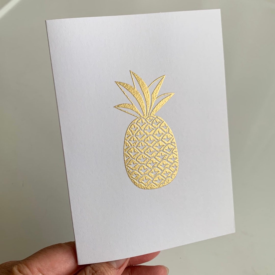Handmade Pineapple Gold Embossed Note Cards - Blank Inside- Stationery ...