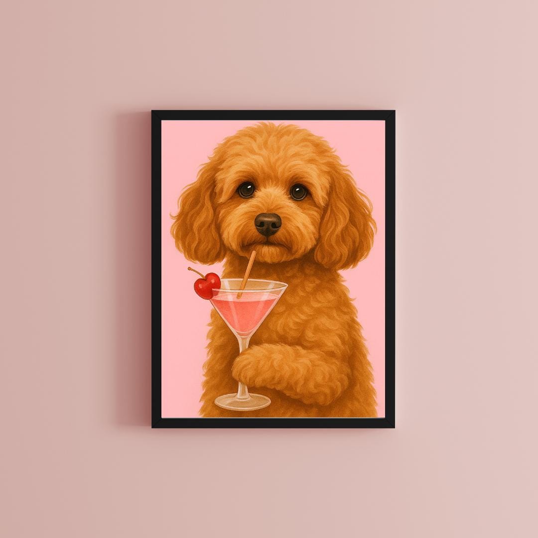 Cockapoo Drinking Cocktail Wall Art | Cute Dog Digital Download | Girly ...