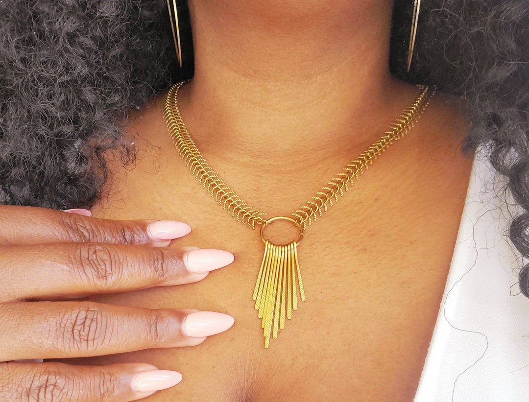 Vintage Brass Fishbone Chain//90s Chunky Brass Choker Ecofriendly ...