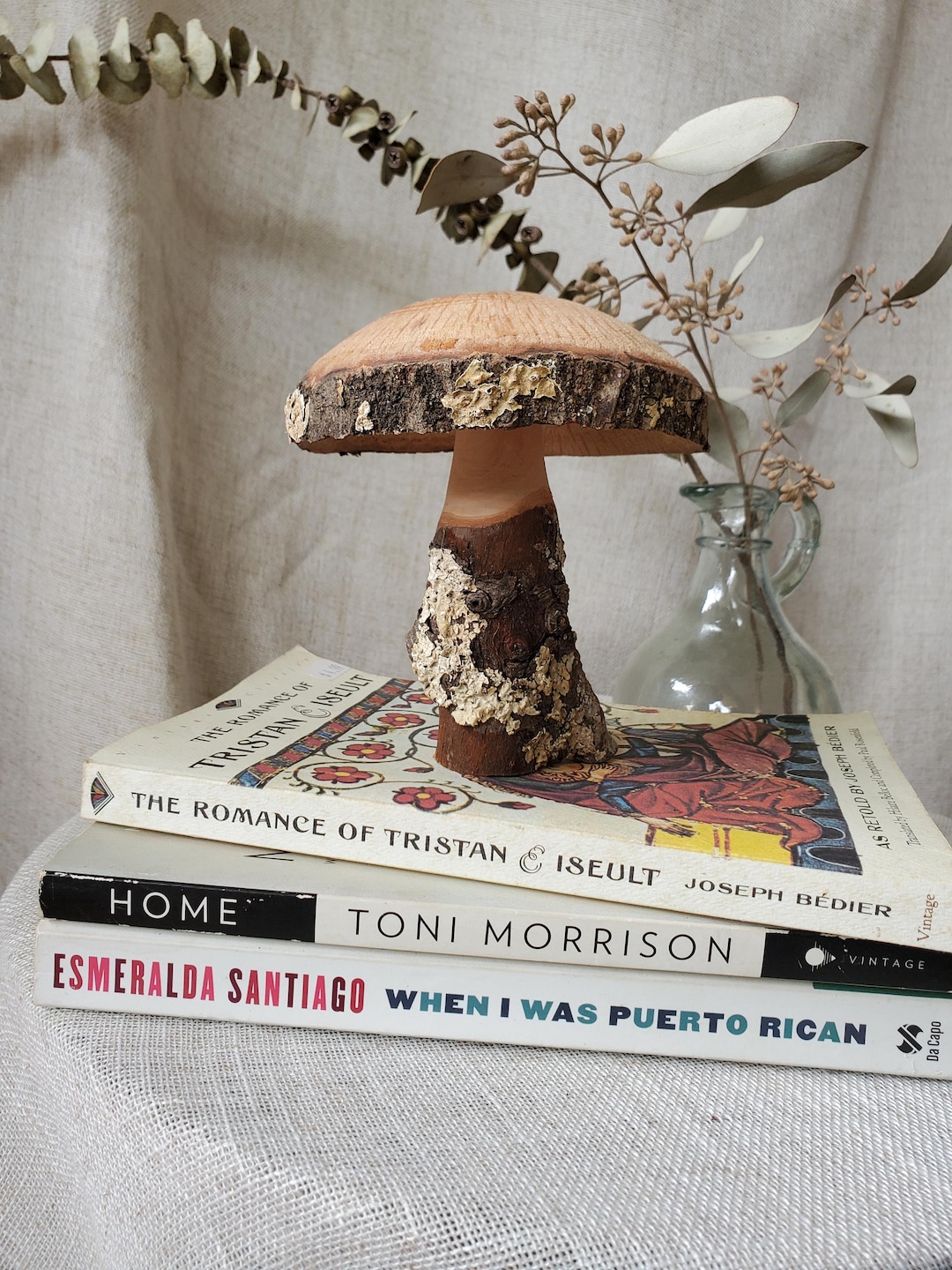 Wooden Toadstool Bookend, Wood Mushroom Statue, Handcrafted Reclaimed ...